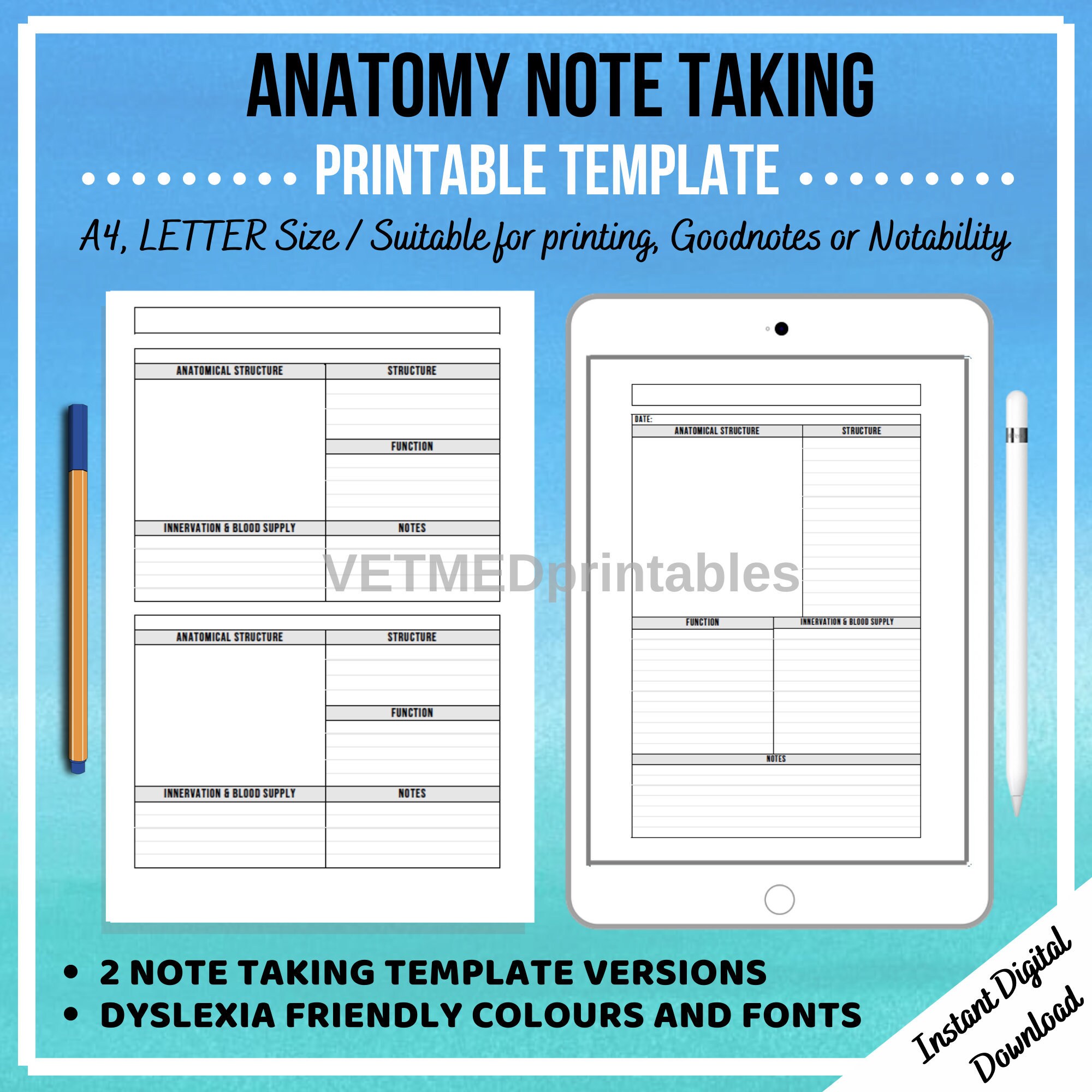 Anatomy Study Note Template for Veterinary Medical & Science - Etsy