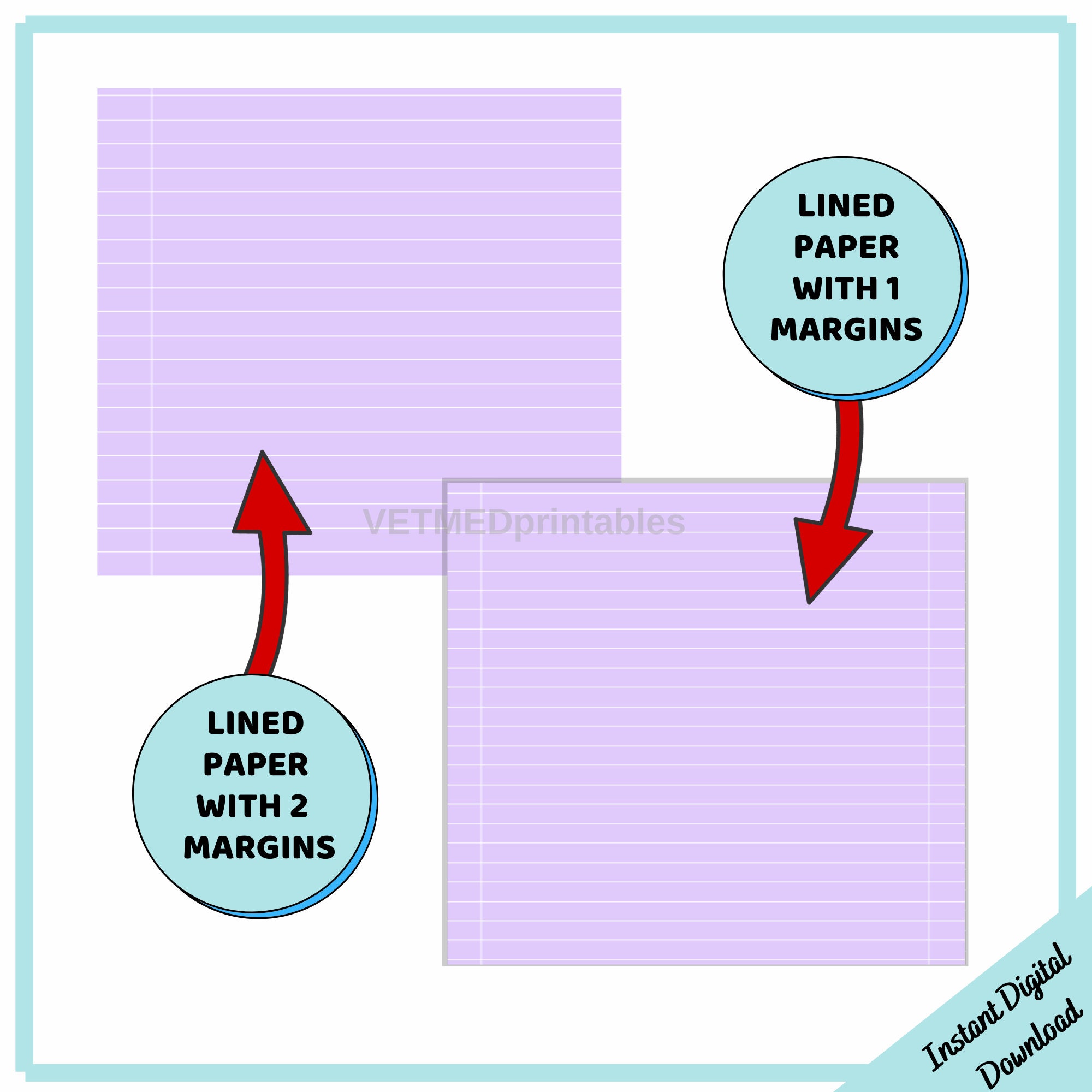 Pastel Paper White Lines SET A4, A5 & Letter Size Digital Paper Set ...