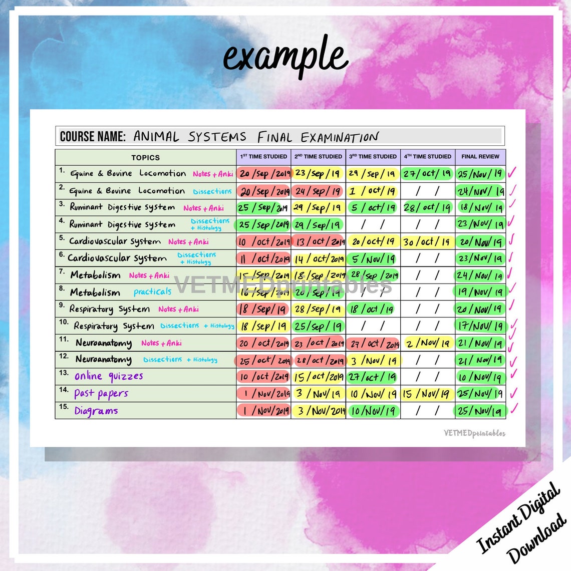 Spaced Repetition Study Schedule University College Revision Timetable ...
