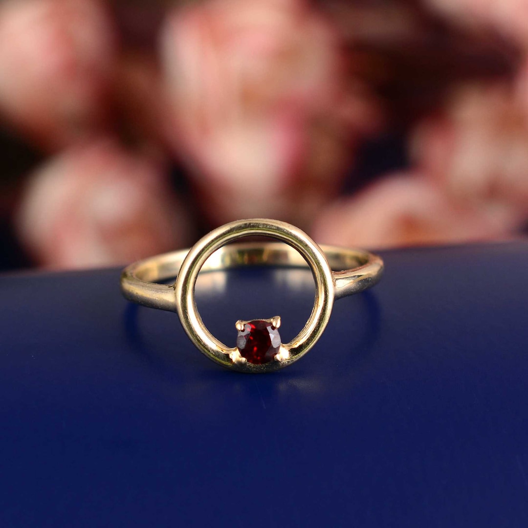 Minimalist Brass Circle Ring With Red Stone | Handmade Open Circle Ring ...