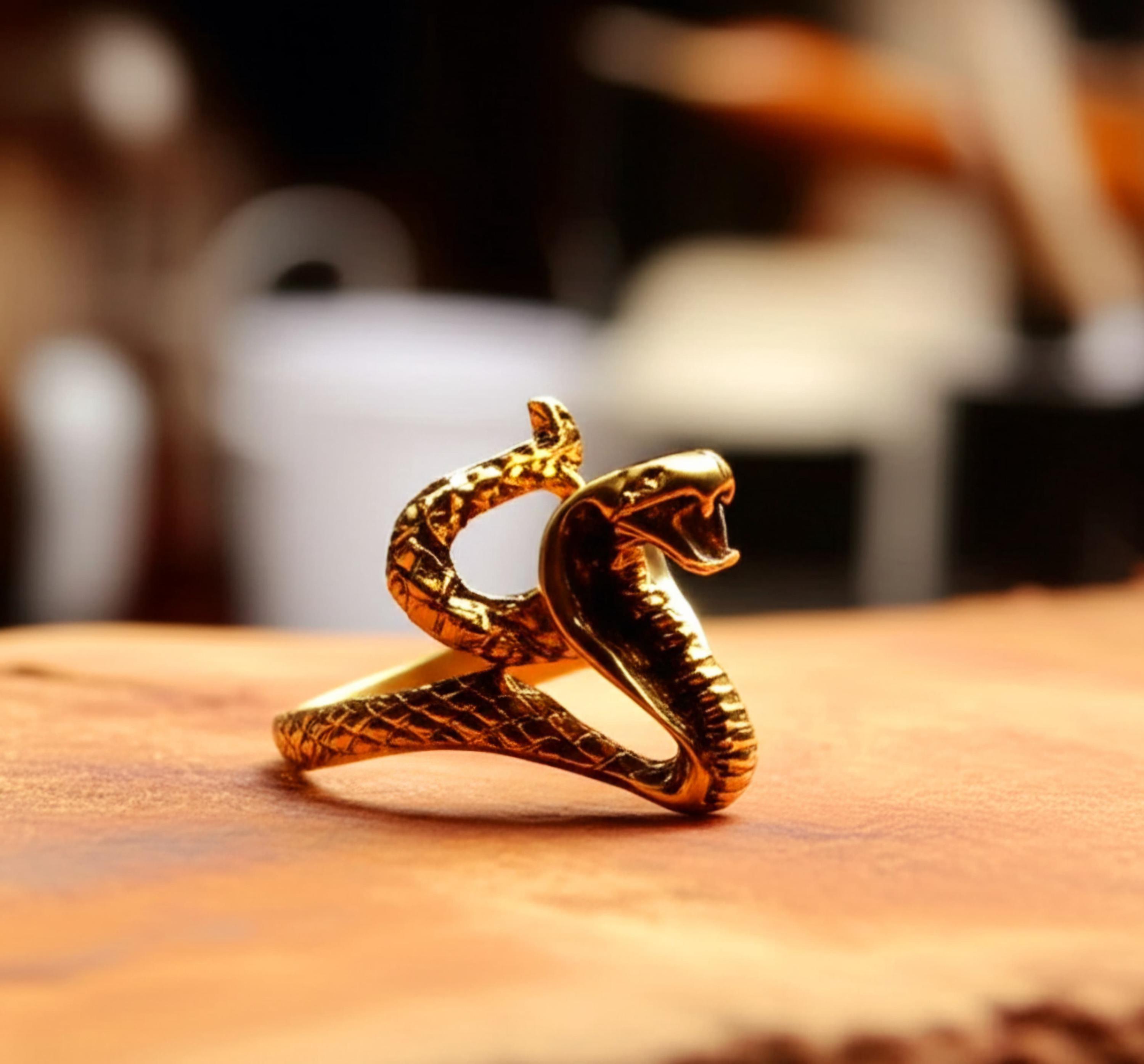Solid Brass Cobra Snake Ring | Bold Adjustable Serpent Statement Ring ...