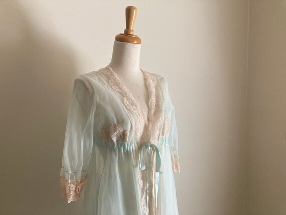 Vintage Sheer Robe Light Blue Robe Lace Robe Lingerie Robe - Etsy