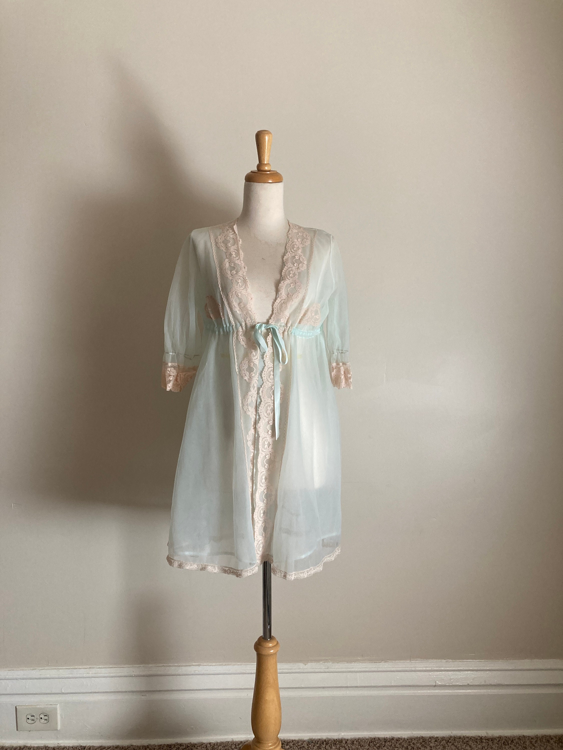 Vintage Sheer Robe Light Blue Robe Lace Robe Lingerie Robe - Etsy