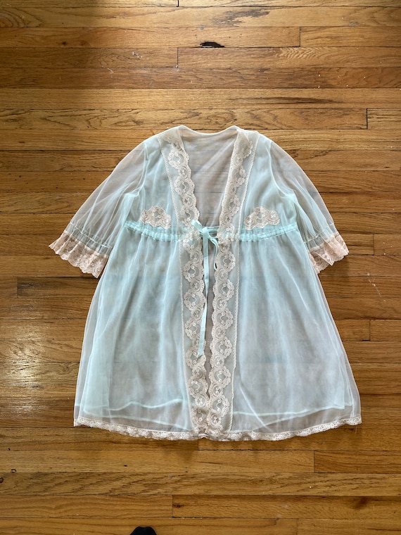 Vintage Sheer Robe Light Blue Robe Lace Robe Lingerie Robe | Etsy
