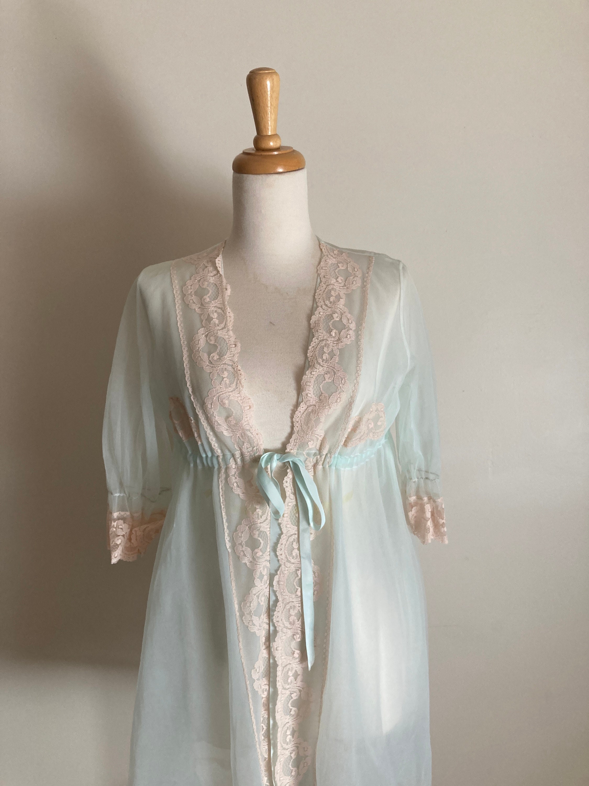 Vintage Sheer Robe Light Blue Robe Lace Robe Lingerie Robe - Etsy