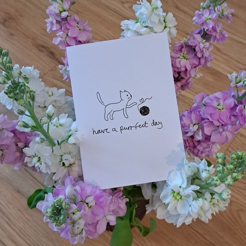 Cat Greeting Card | Knitting and Yarn Themed Cards, Have a Purrfect Day ...