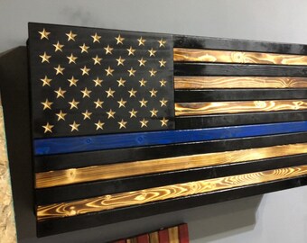 Blue Line Wooden Flag - Etsy