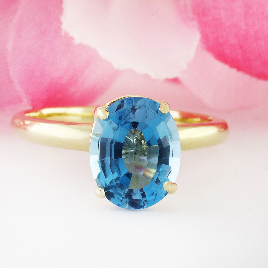 Swiss Blue Topaz Ring, Yellow Gold, Prom Ring, Mother's Day, Promise ...