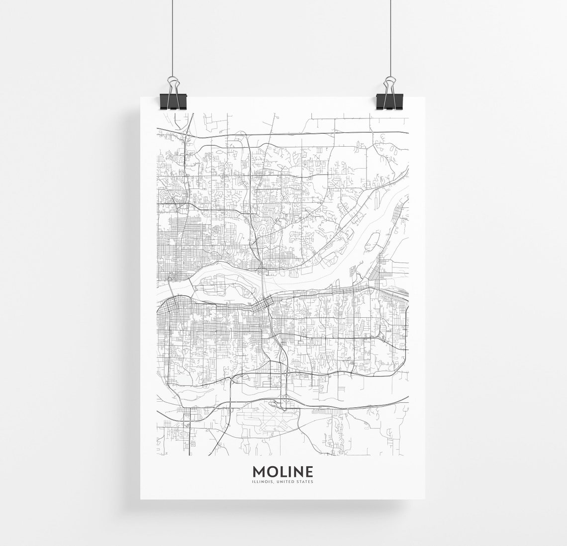 Moline Map Print City Map Wall Art Moline Illinois Map | Etsy