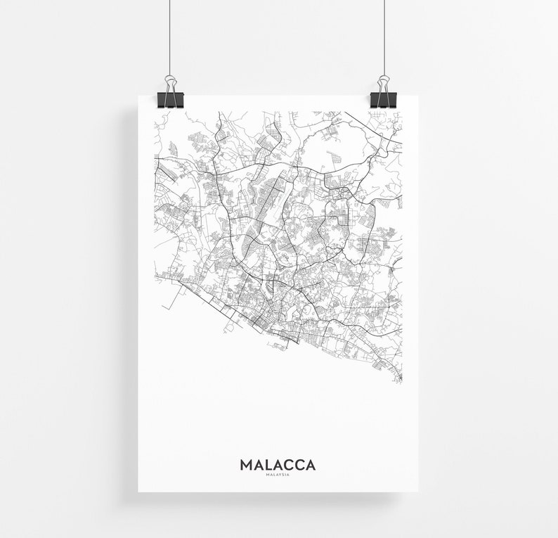 Malacca Map Print City Map Wall Art Malacca Map Travel | Etsy