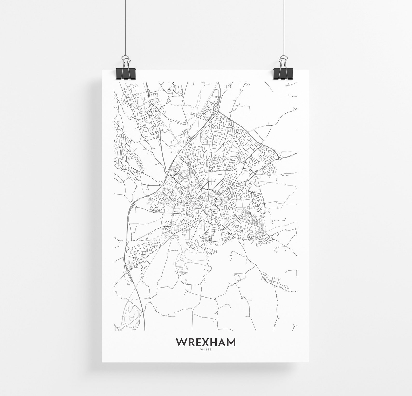 Wrexham Map Print City Map Wall Art Wrexham Map Travel | Etsy