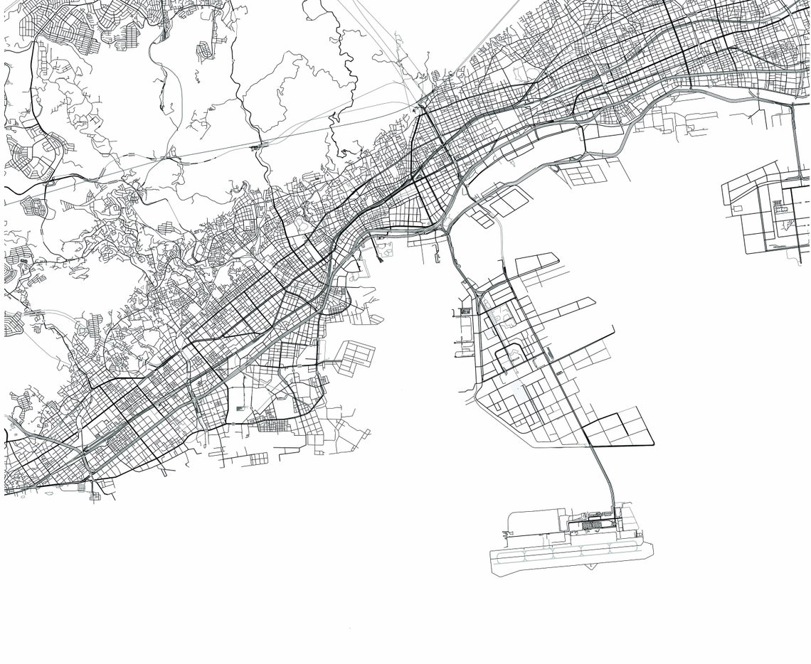 Kobe Map Print City Map Wall Art Kobe Map Travel Poster | Etsy