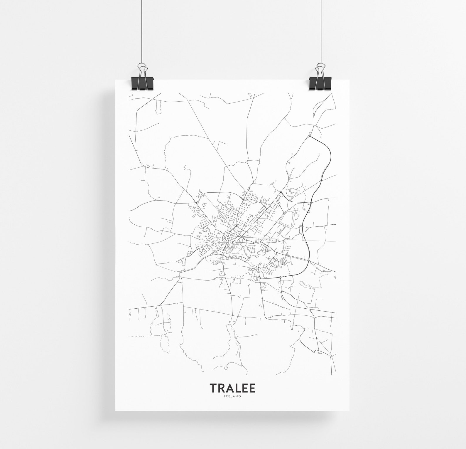 Tralee Map Print City Map Wall Art Tralee Ireland Map | Etsy