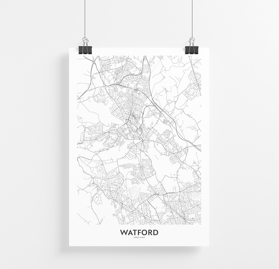 Watford Map Print City Map Wall Art Watford England Map | Etsy