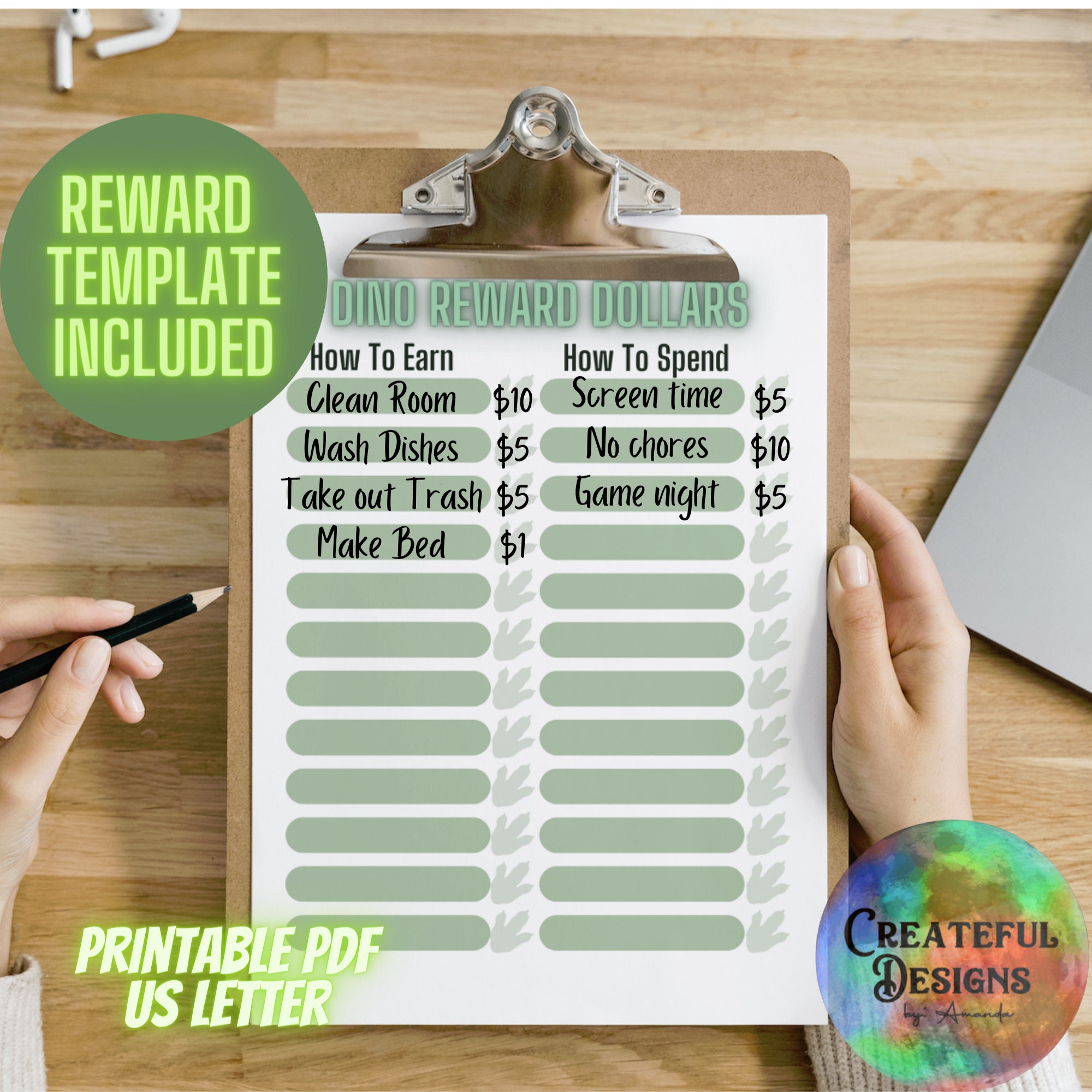 Kid’s Reward Dollars – Reward Sheet – Dinosaur Theme – Money Management ...