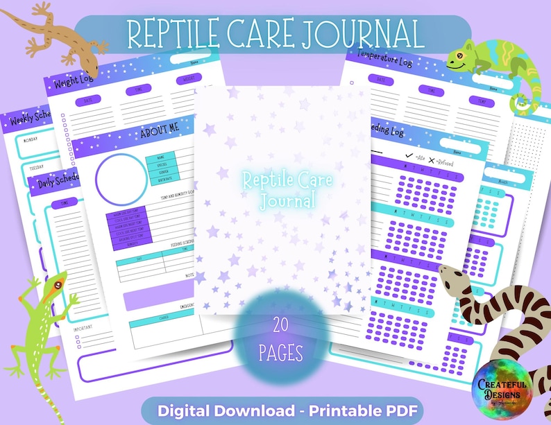 Reptile Care Journal- Log- Printable PDF - Stars - Etsy