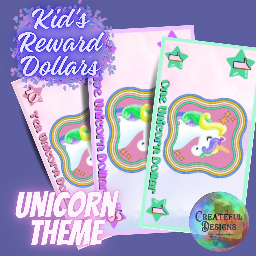 Kid’s Reward Dollars – Reward Sheet – Unicorn Theme – Money Management ...