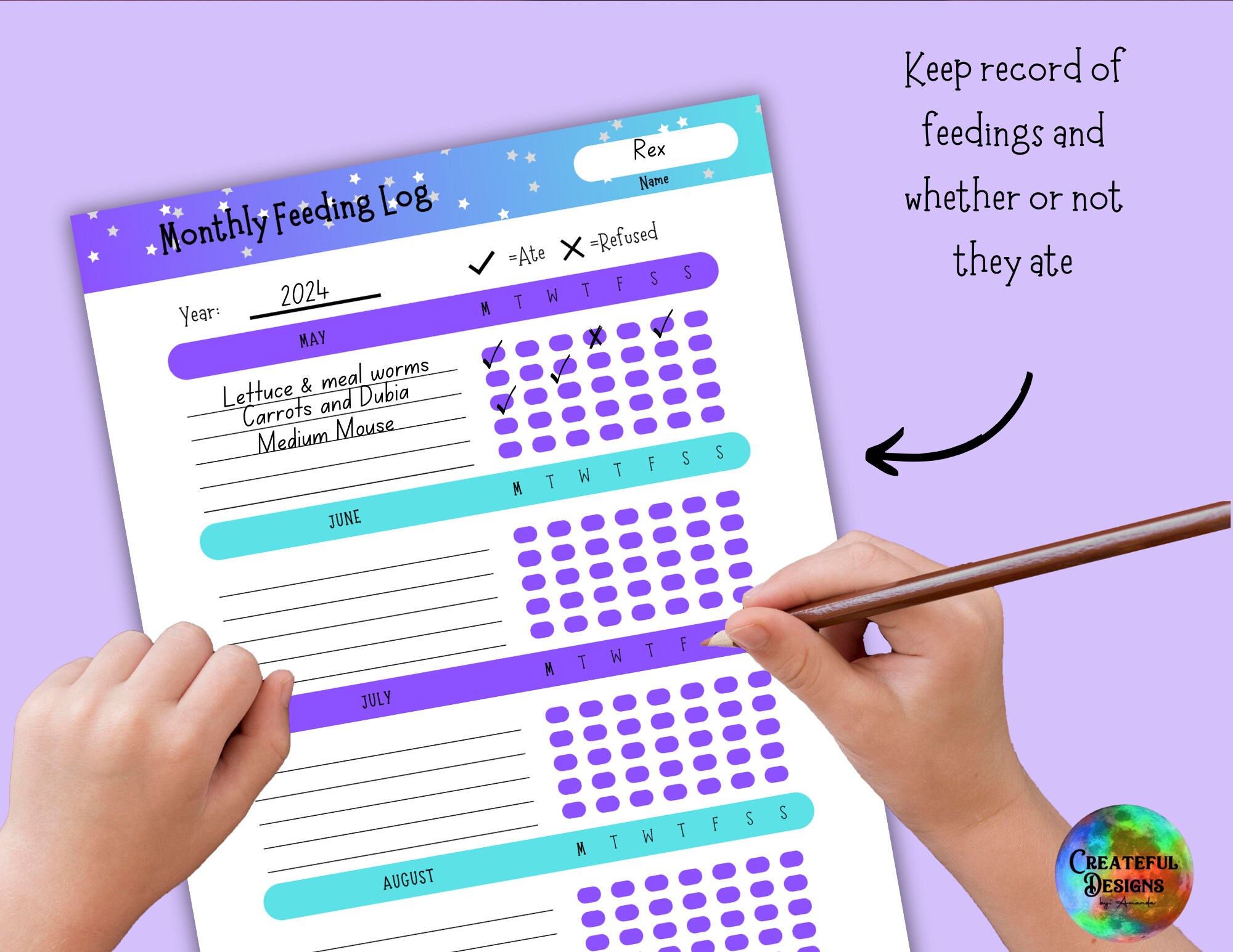 Reptile Care Journal- Log- Printable PDF - Stars - Etsy