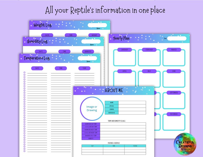 Reptile Care Journal- Log- Printable PDF - Stars - Etsy