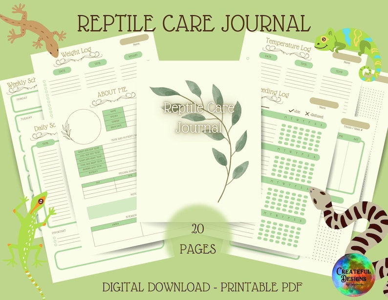 Reptile Care Journal- Log- Printable PDF - Boho - Etsy