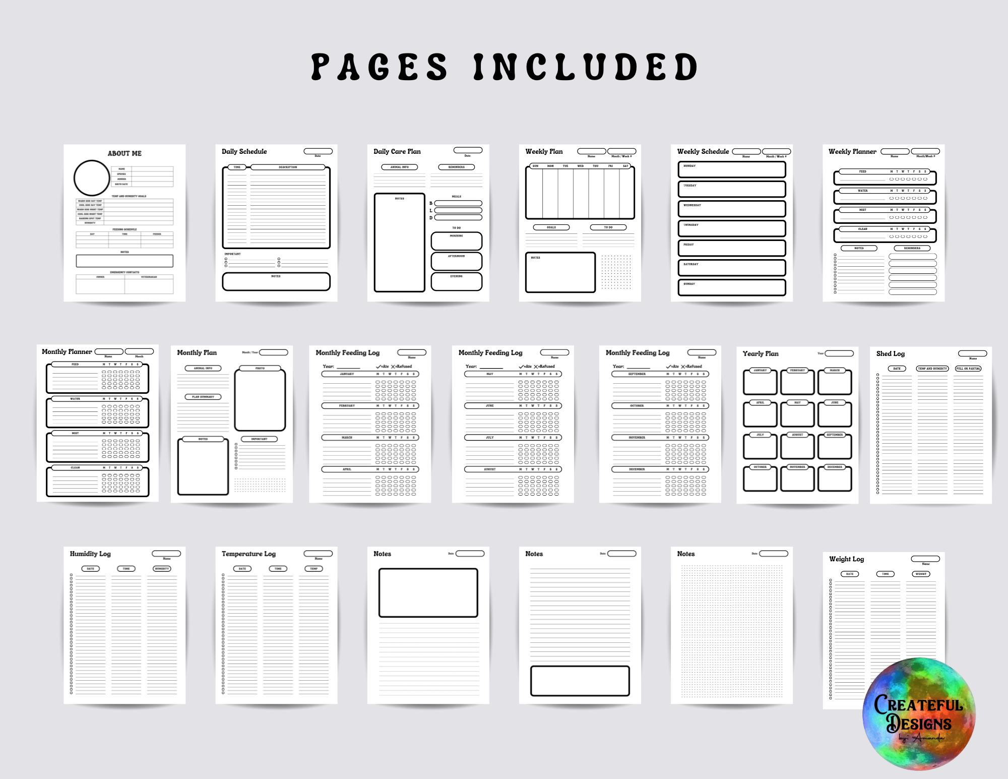 Reptile Care Journal- Log- Printable PDF- Black and White- Simple - Etsy