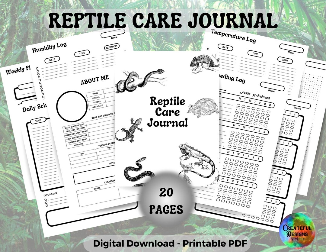 Reptile Care Journal- Log- Printable PDF- Black and White- Simple - Etsy