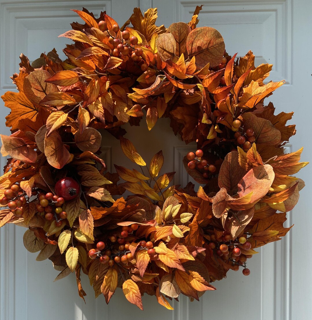 Red Maple Fall Wreath | 20-inch Fall Front Door Wreath | Golden Red ...
