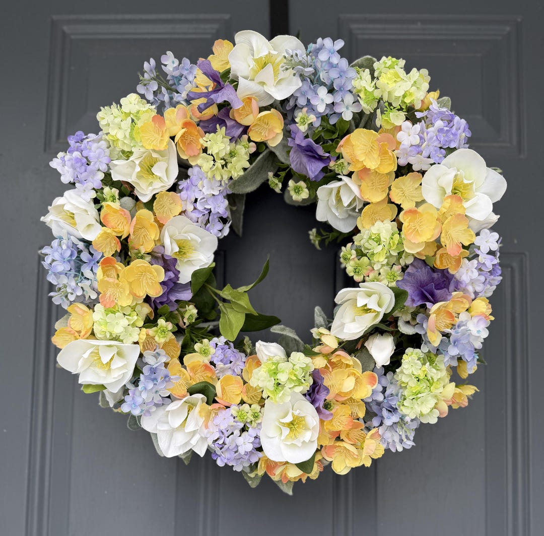 Multi-floral Lilac Wreath | Colorful Floral Spring Decor | Multi-color ...