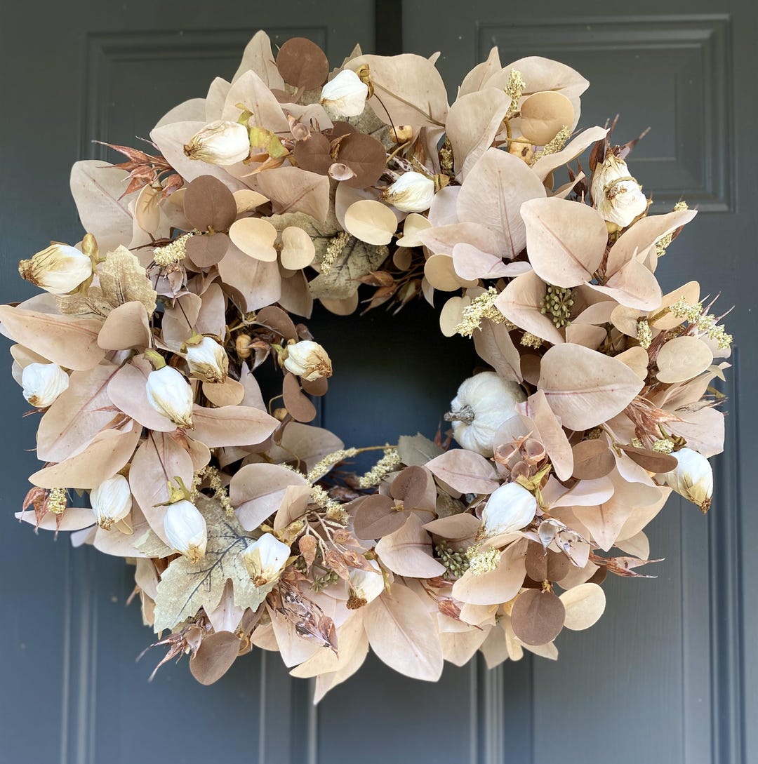 Autumn Beige Wreath | 20-inch Fall Wreath | Front Door Beige Fall ...