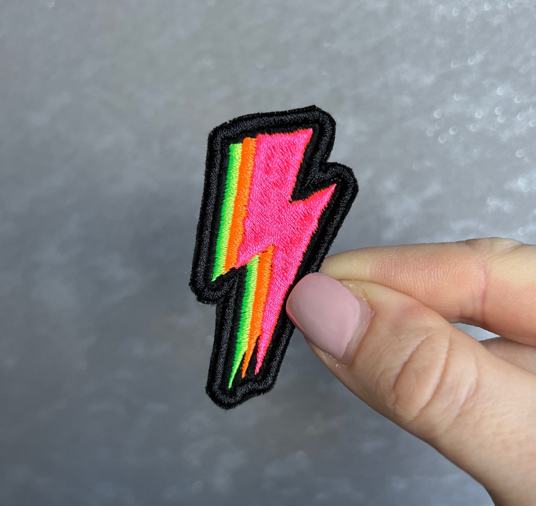 Neon Embroidered Patch, Gamer, Rock and Roll, Retro 80s 90s, Lightning ...
