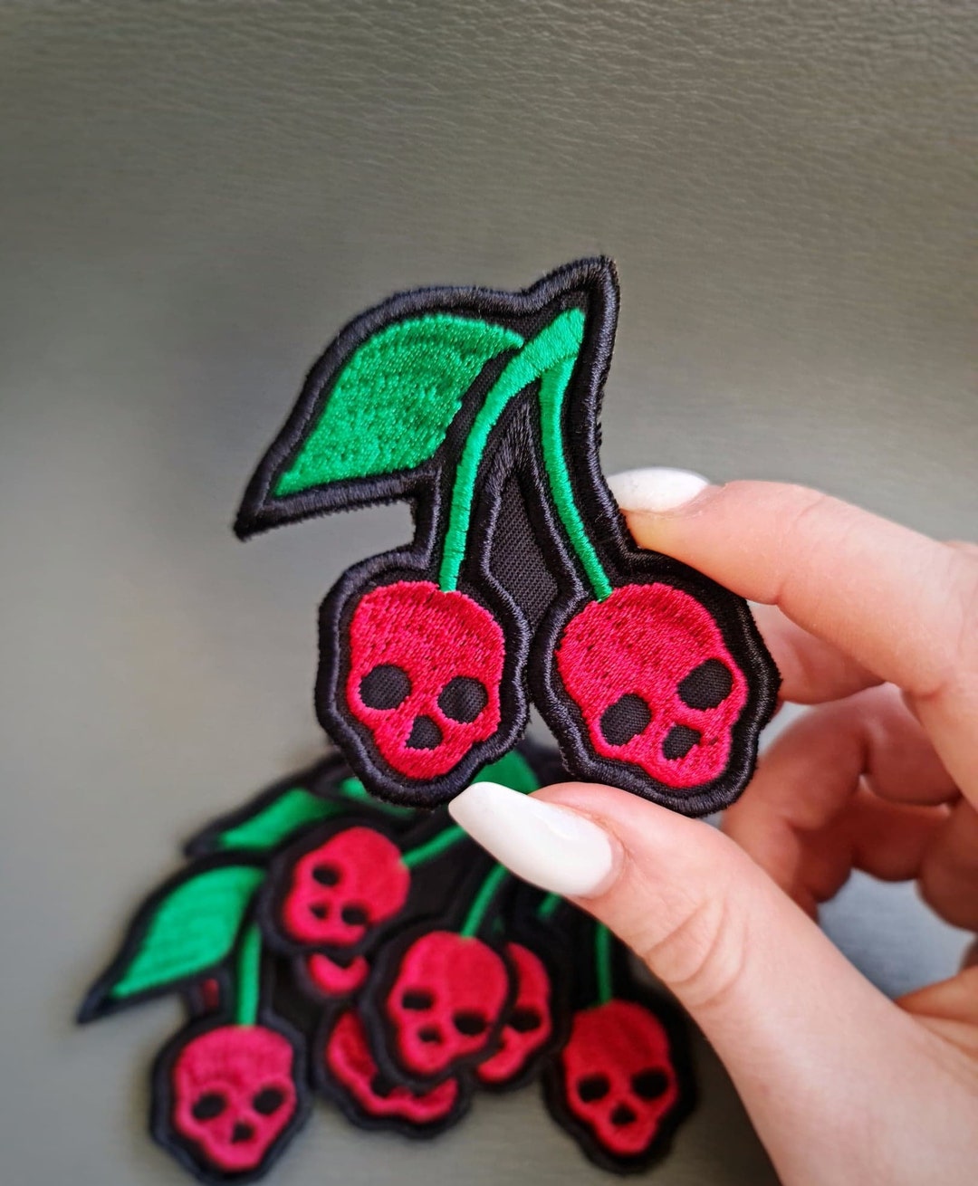 Skull Cherry, Indie/rock/punk Style, Fruity Embroidered Patch for Bags ...