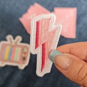 Pink Girly Lightning Power Bolt, Embroidered Iron or Sew on Patch for ...