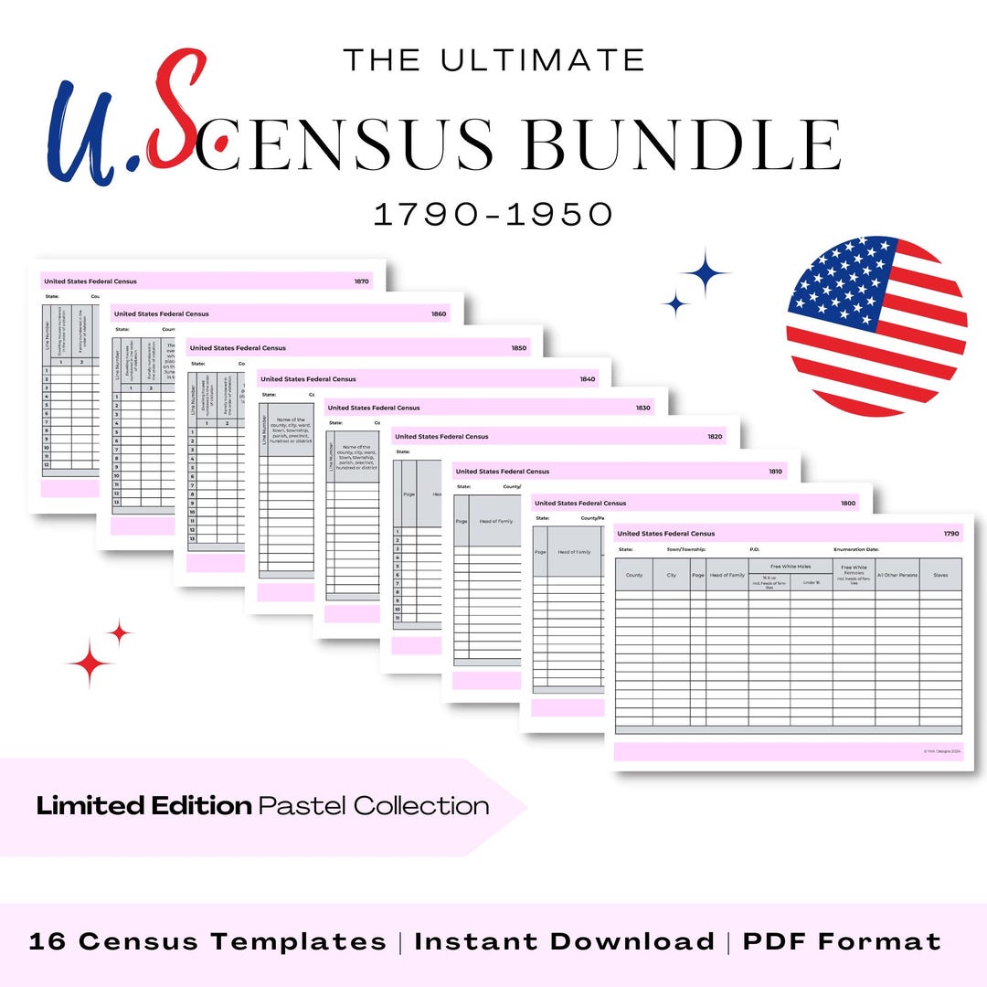 1790 - 1950 U.S. Federal Census Templates | Printable Genealogy Planner ...