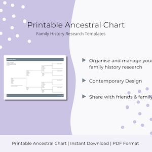 Printable Ancestral Chart Family History Research Dark - Etsy