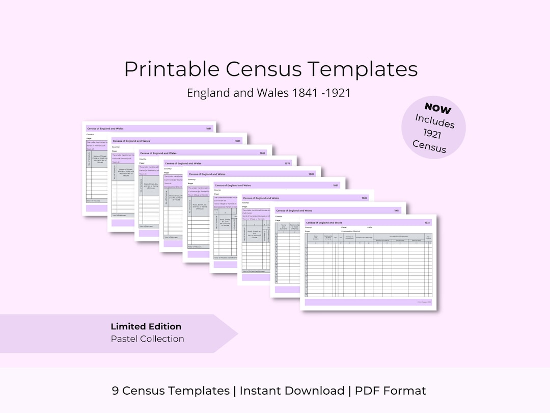 1841 1921 England and Wales Census Templates Printable Genealogy ...