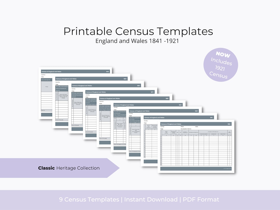 1841 1921 England and Wales Census Templates Printable Genealogy ...