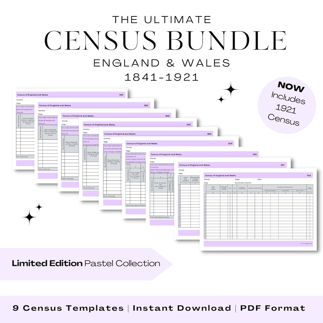 1841 - 1921 England and Wales Census Templates | Printable Genealogy ...