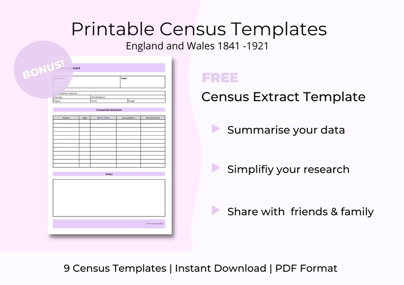 1841 1921 England and Wales Census Templates Printable Genealogy ...
