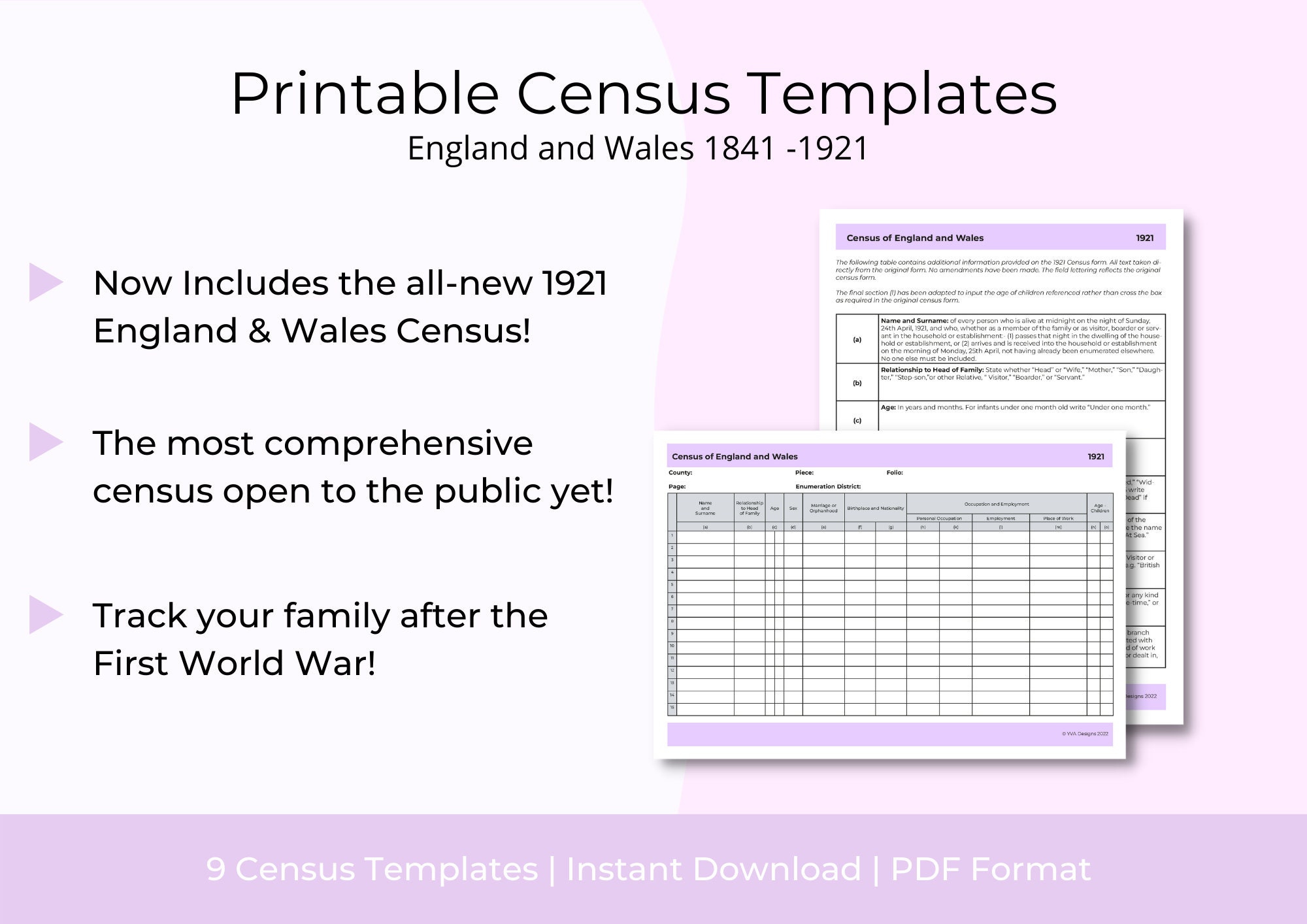 1841 1921 England and Wales Census Templates Printable Genealogy ...