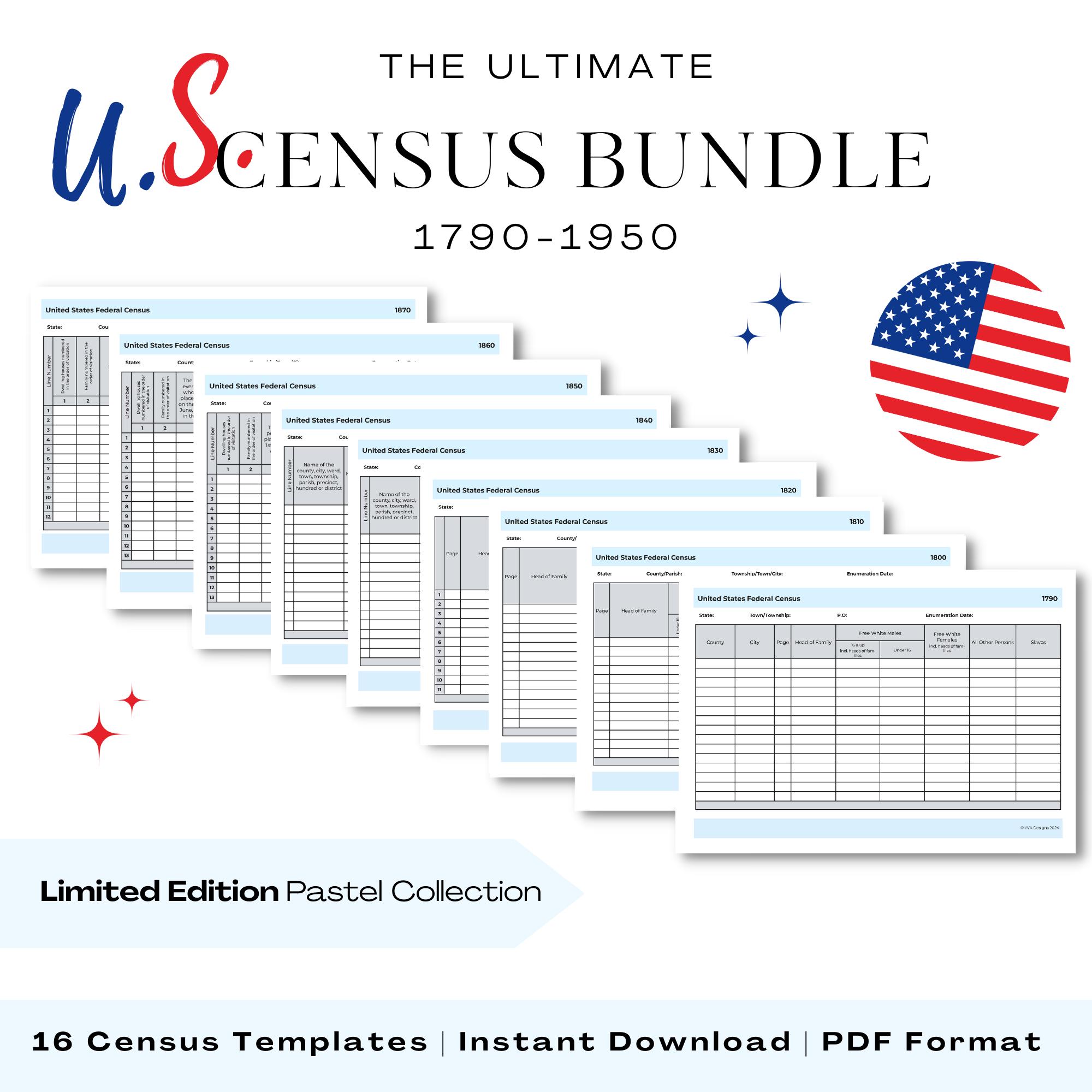 1790 - 1950 U.S. Federal Census Templates | Printable Genealogy Planner ...