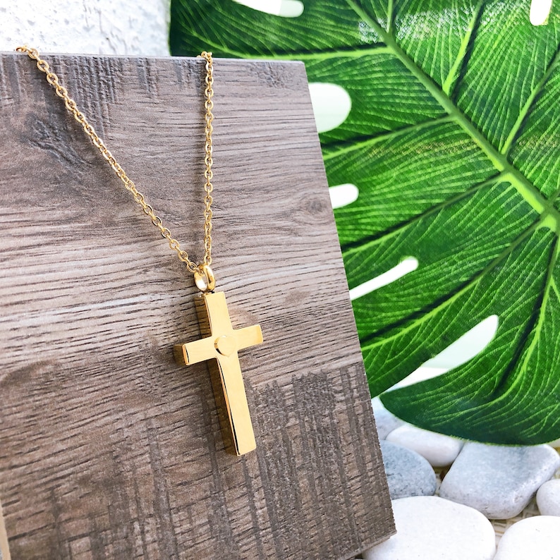 Gold Personalized Urn Necklace Ashes Cremation Necklace Cross - Etsy