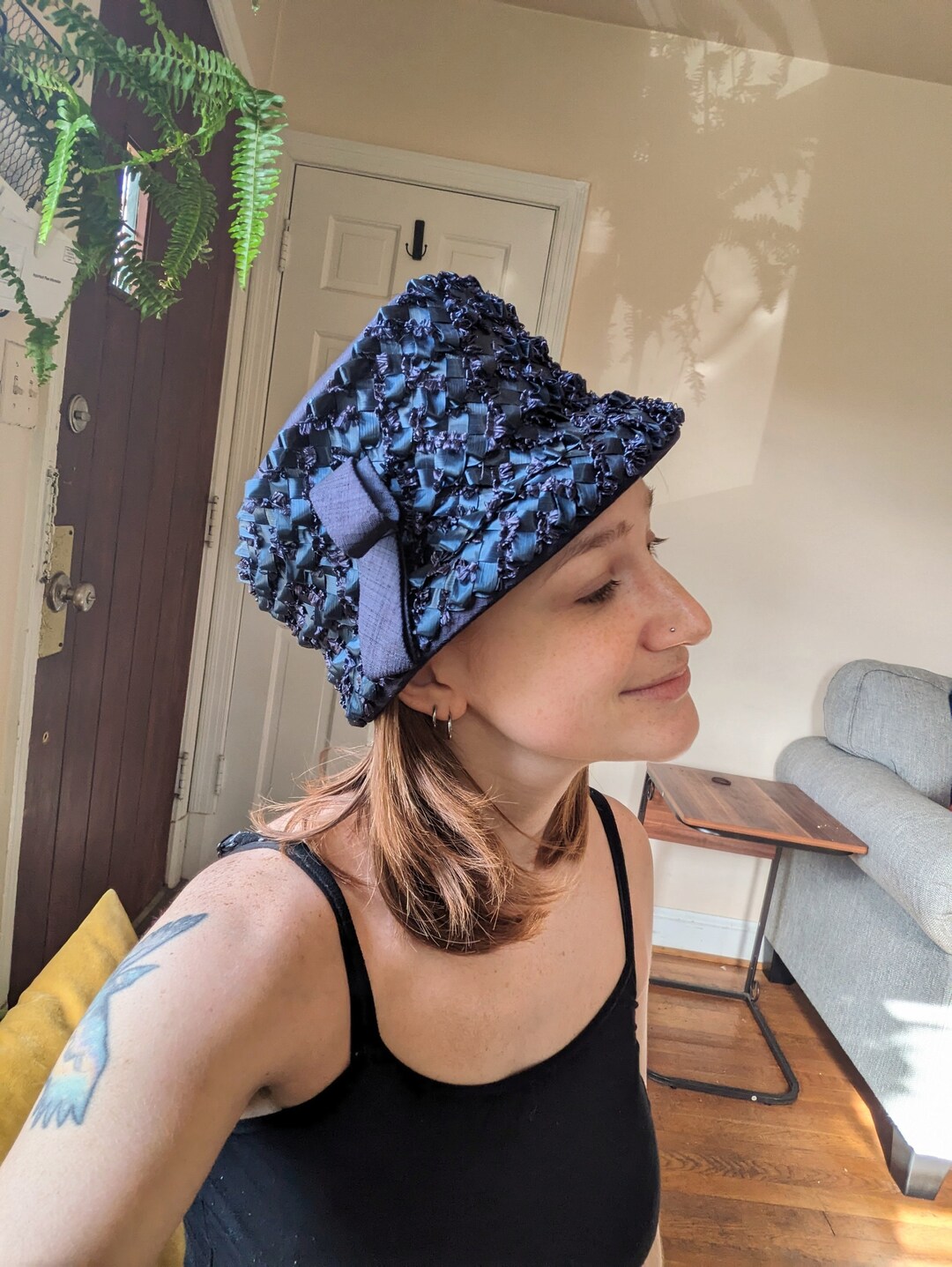 1960s Navy Blue Fabric Covered Toque Hat With Woven Straw - Etsy