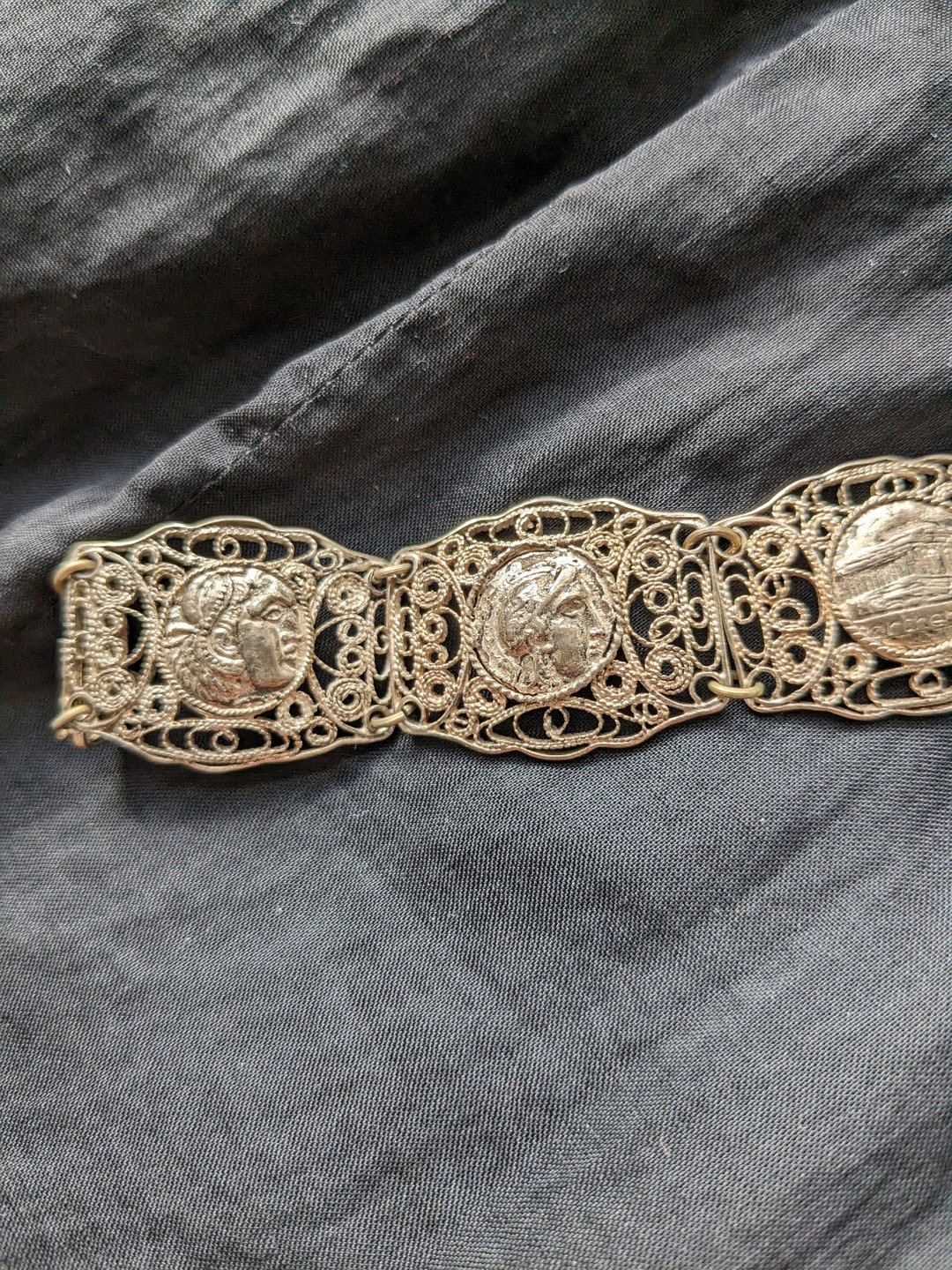 20s Silver Wire Filagree and Roman Coin Panel Bracelet - Etsy
