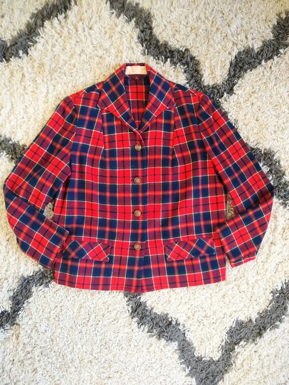 Red Pendleton Jacket 70s . Flannel Shirt Woollen Mill… - Gem