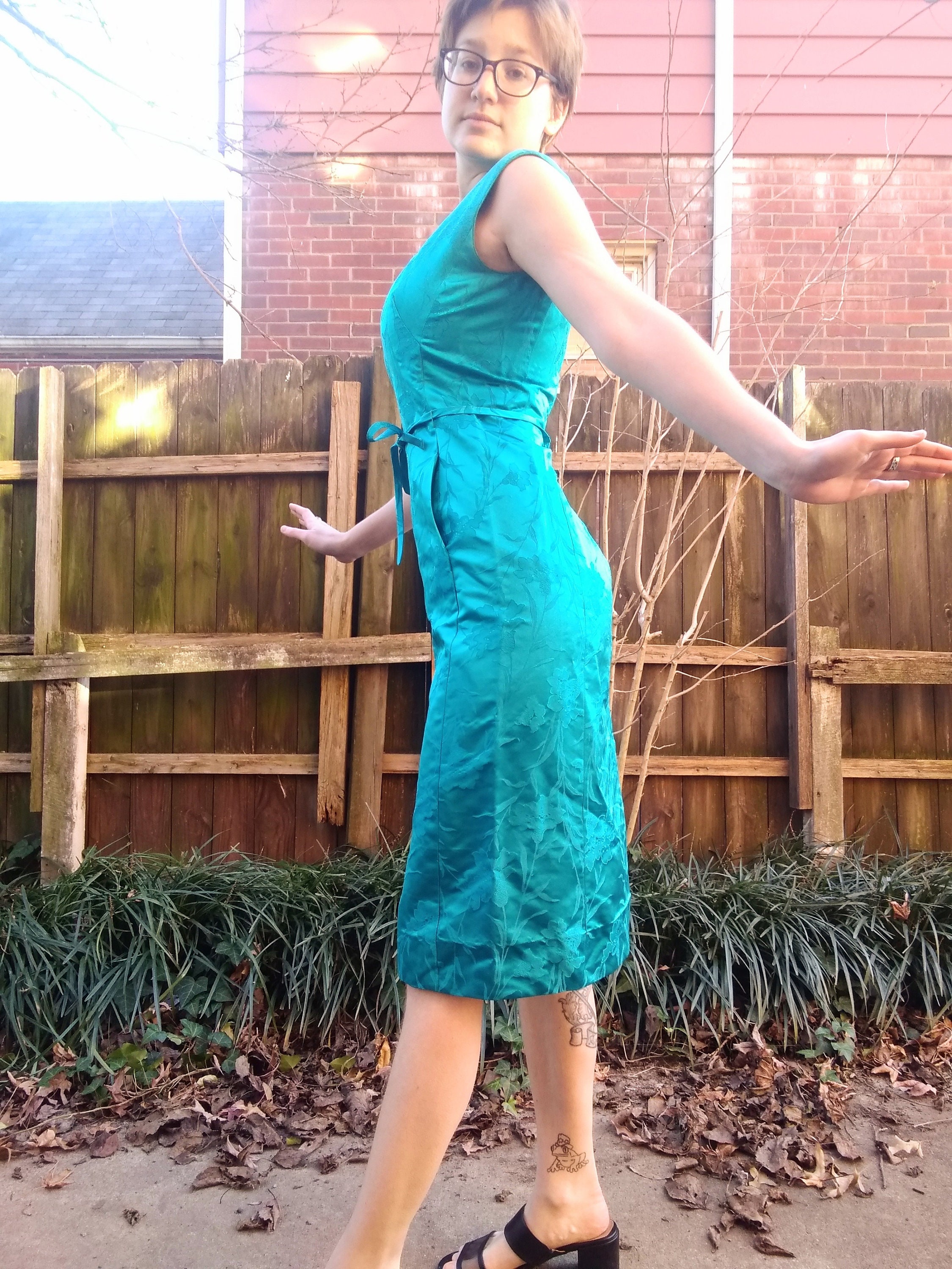 1960s Cerulean Silk Jacquard Dress and Quilted Overcoat - Etsy