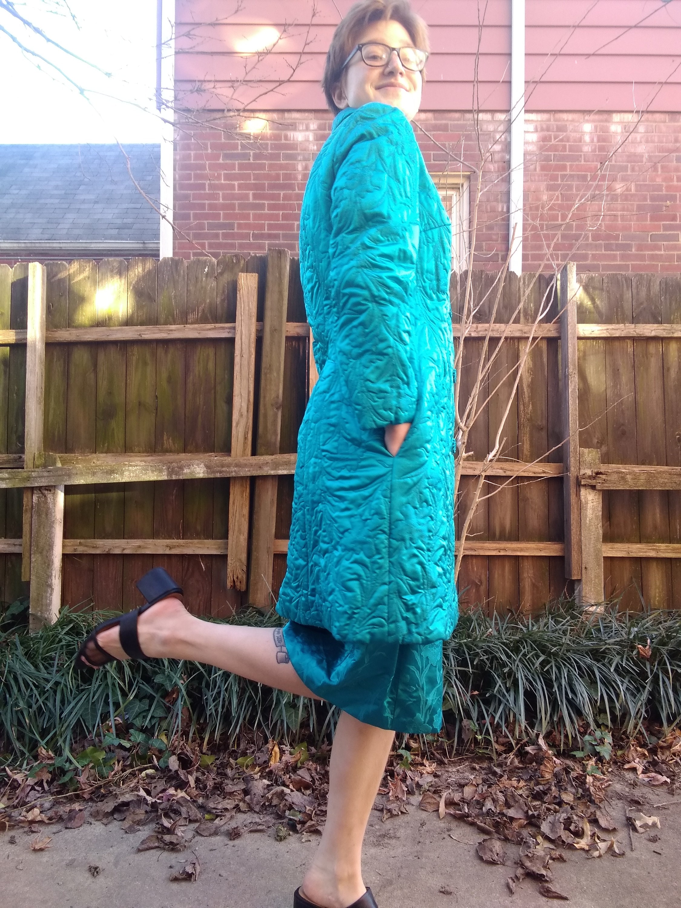 1960s Cerulean Silk Jacquard Dress and Quilted Overcoat - Etsy