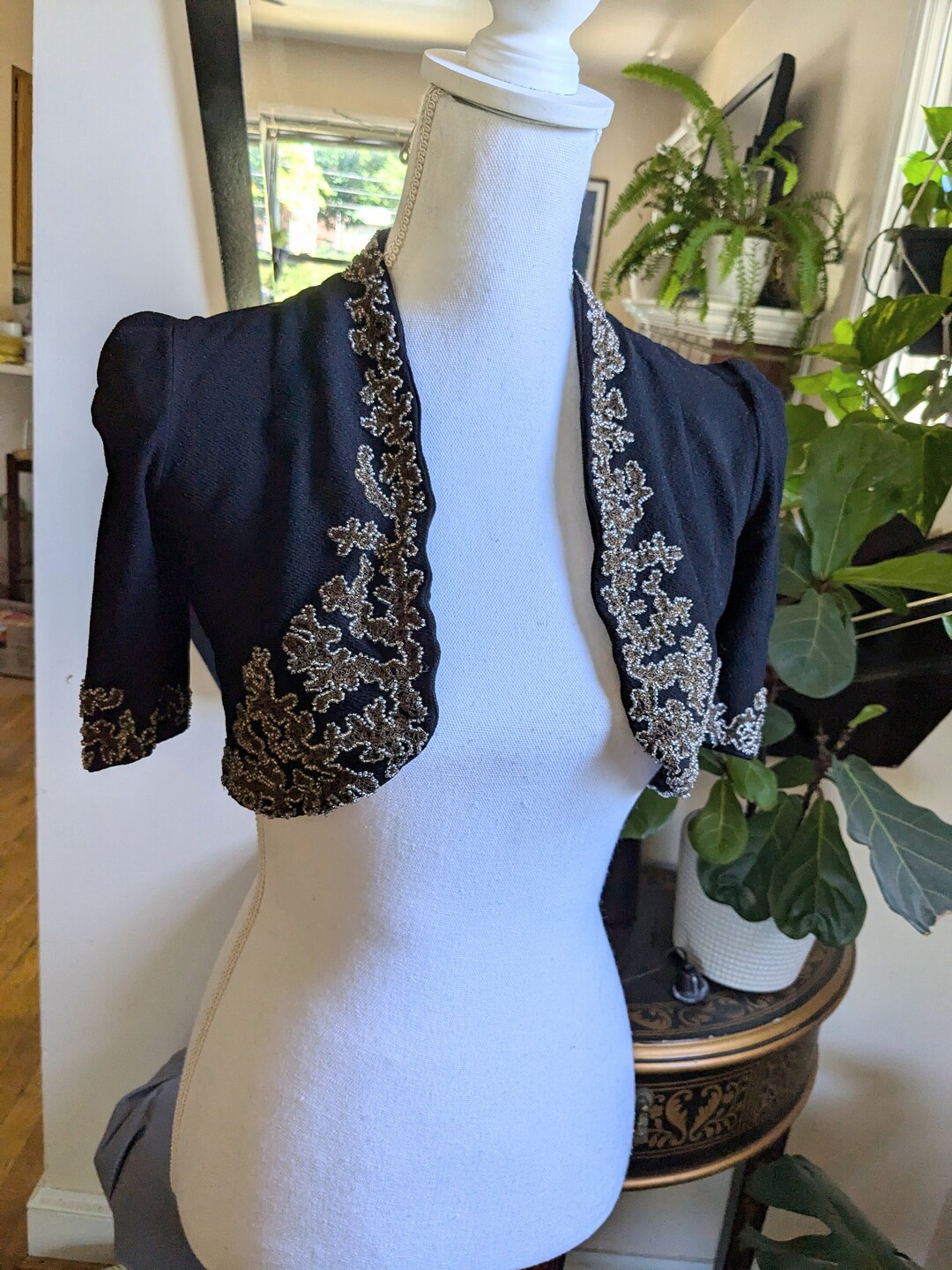 40s Black Embroidered and Beaded Bolero - Etsy