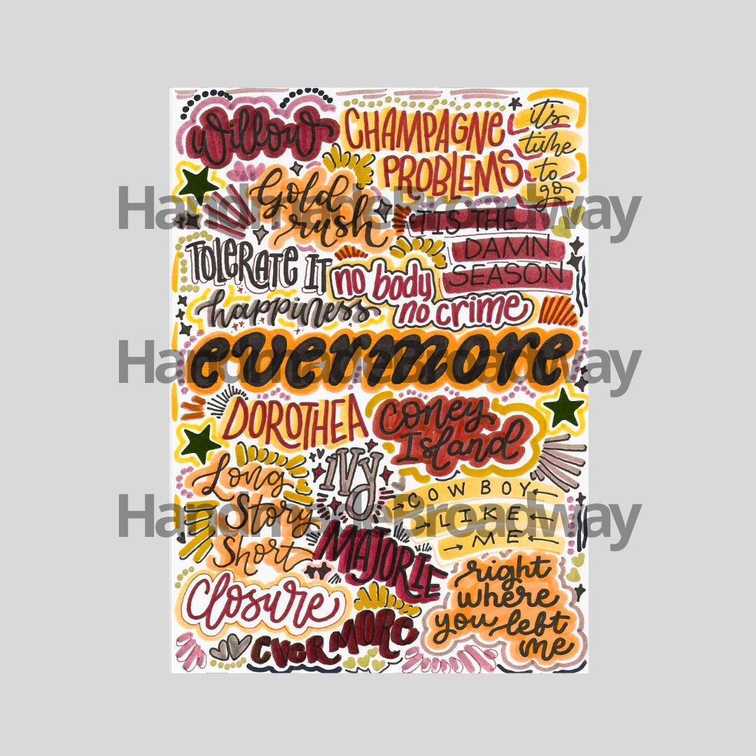 T Swift Evermore Inspired Monochrome Hand Drawn Printed Poster* - Gift ...