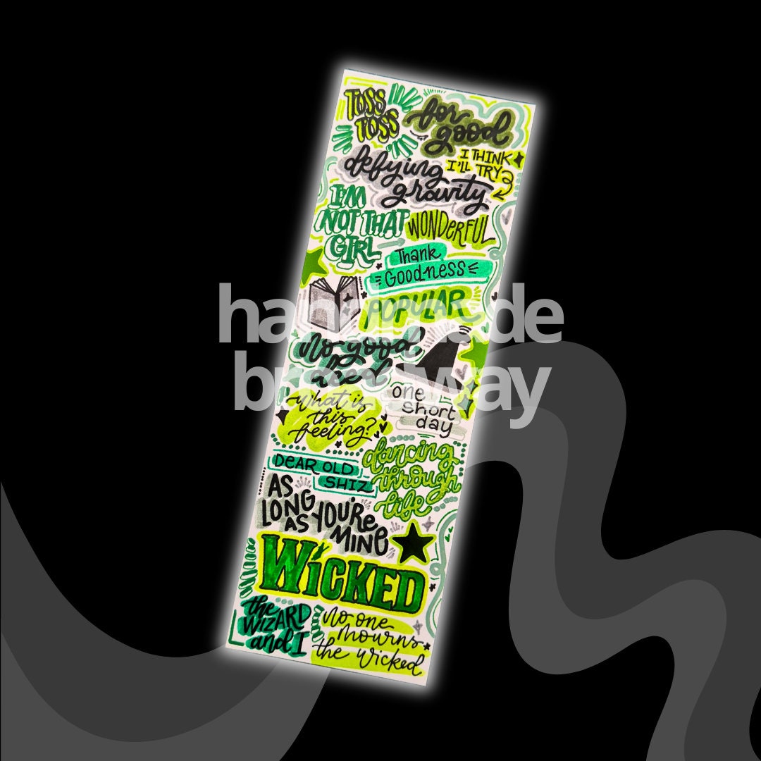 Wicked Musical Theatre Hand Drawn Bookmarks - Etsy