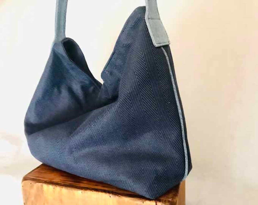Large Blue and Denim Fabric Bag, Jean Bag for Day to Day, All-terrain ...